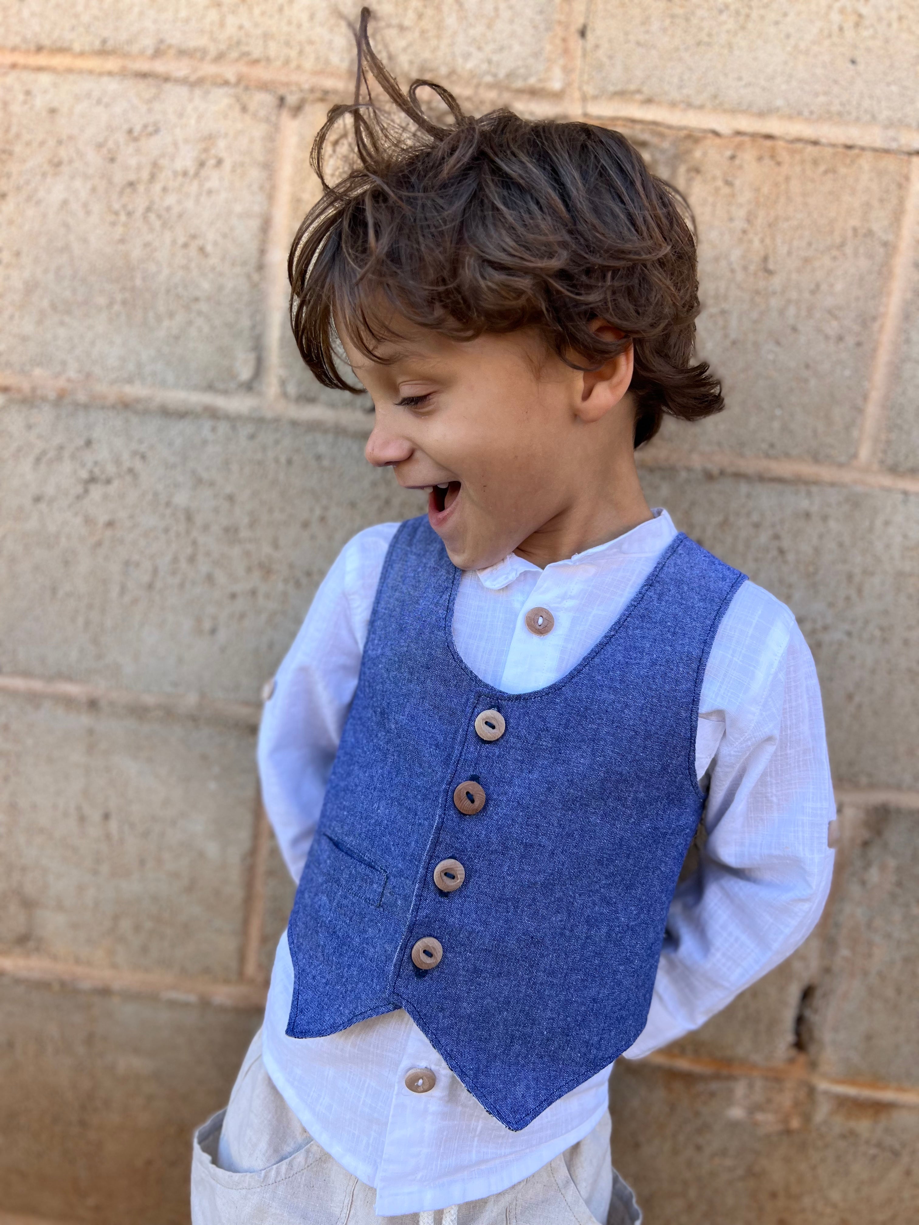 blue chambray waistcoat – Christopher Legend